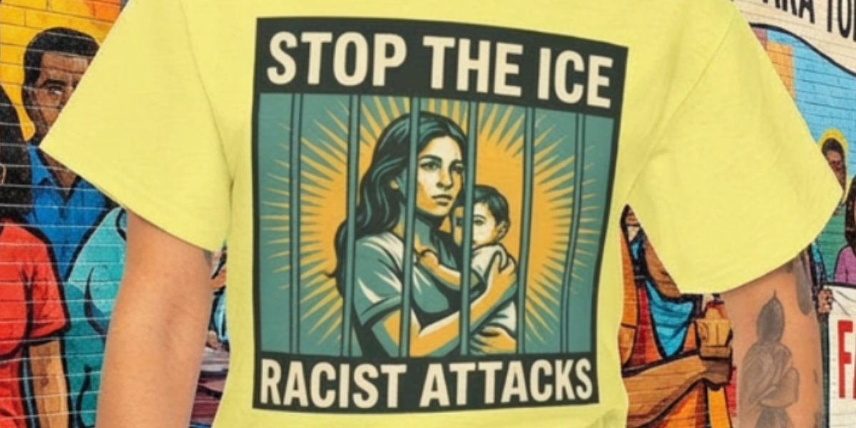 Stop ICE Racist Attacks Tee – Mother and Child Behind Bars - Thwart Designs